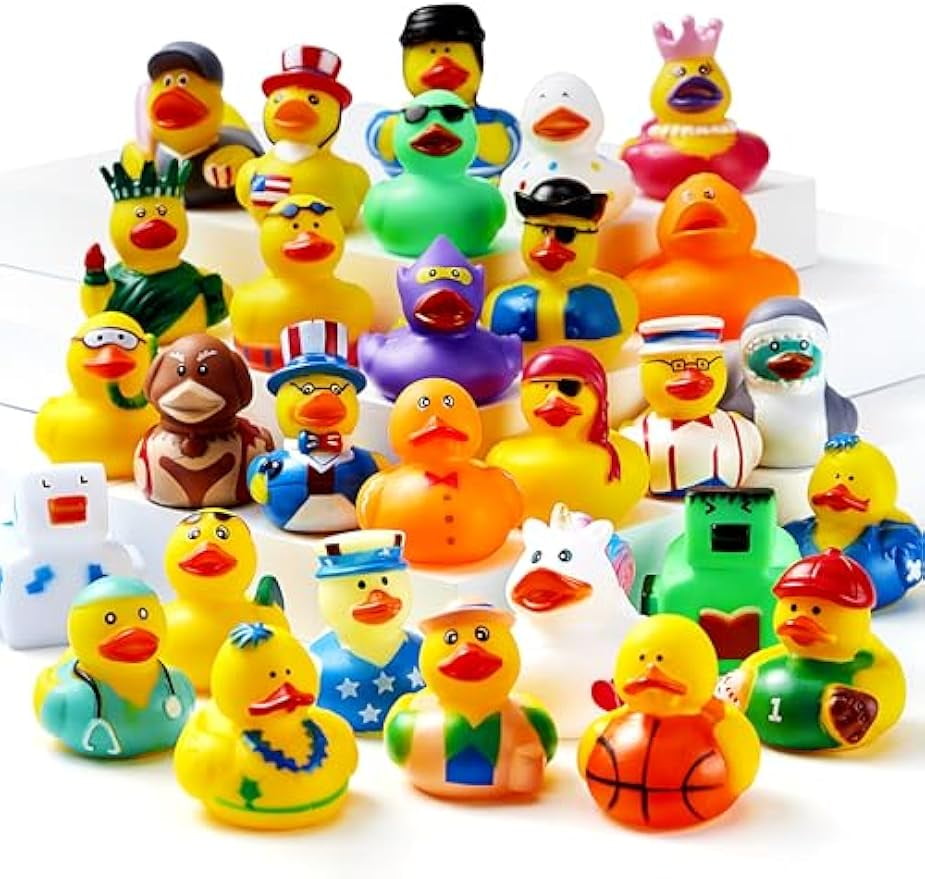 30 Pcs Rubber Ducks, Random Assortment Ducks Bulk with Mesh Carry Bag ...
