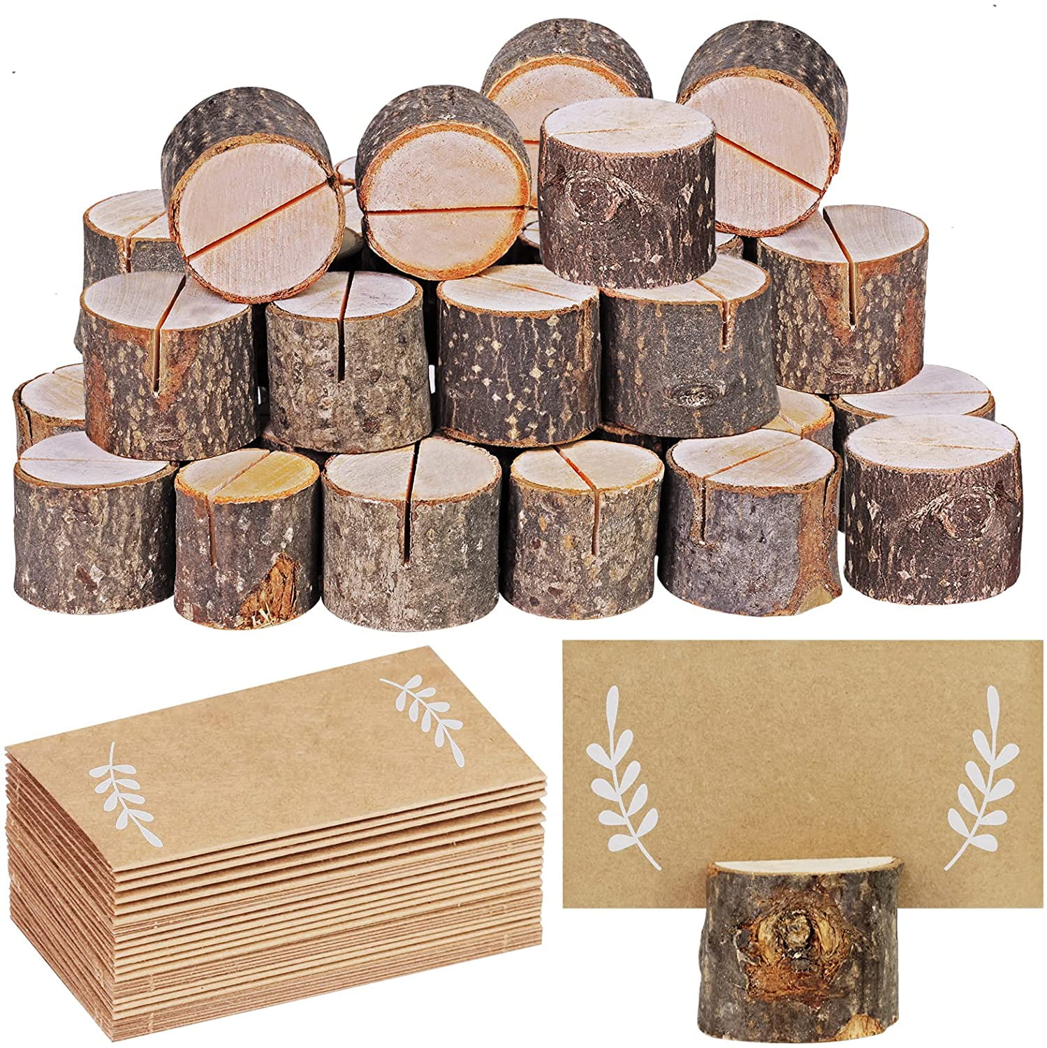 30 Pcs Rustic Wood Place Card Holders Circular Table Numbers Holder ...