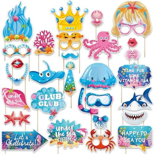 30 Pcs Under The Sea Hoto Booth Props,Ocean Party Photo Props,Under The ...