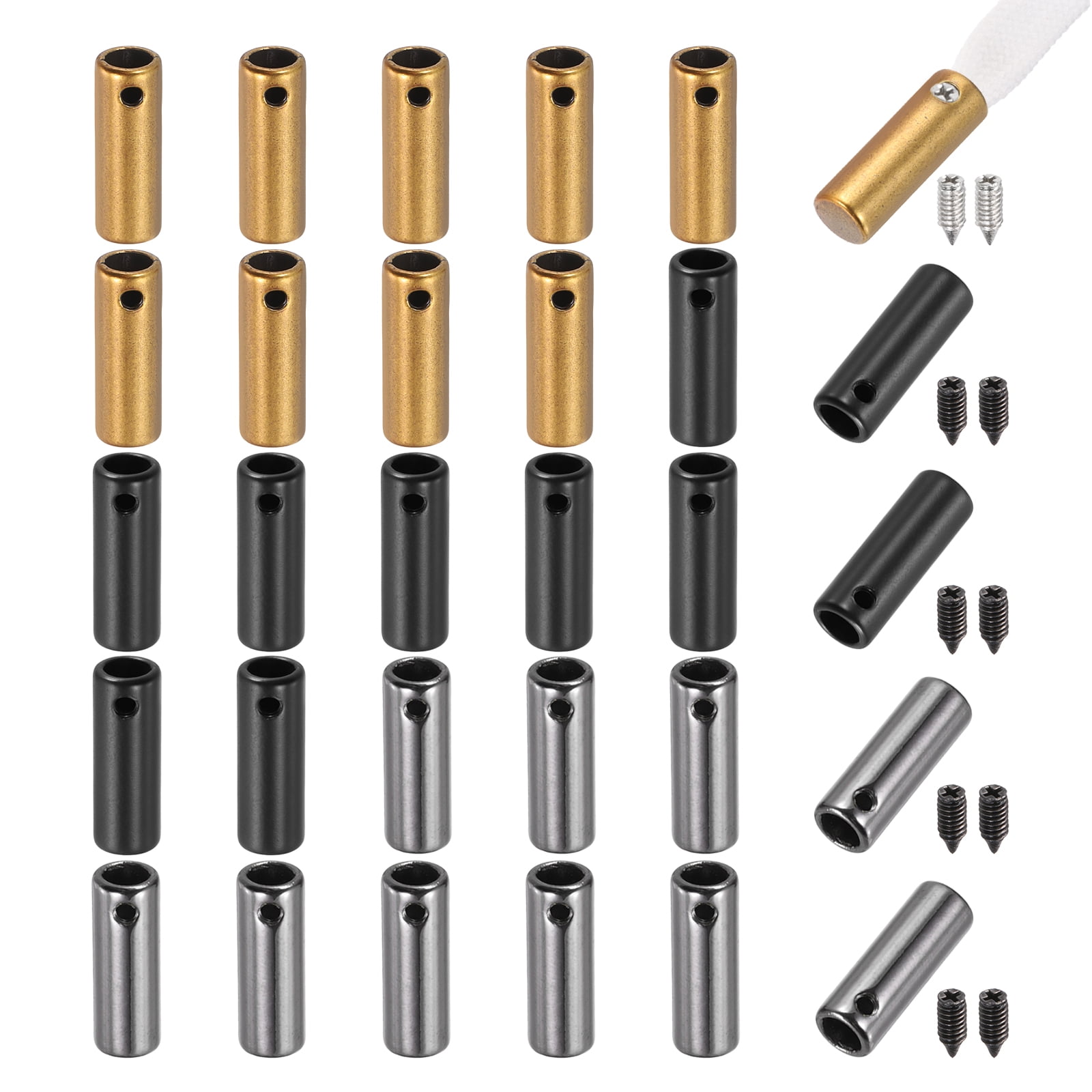 30 Pcs Shoelace Tips, 12.5mm Metal Aglets Shoes Lace Cords End Tip Cap Replacement with Screw ...