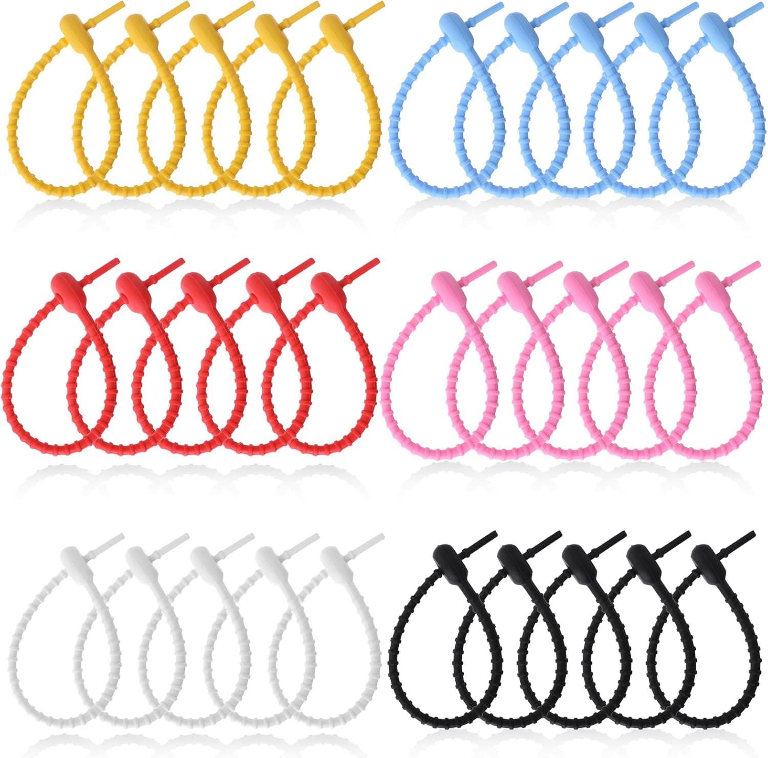 30 Pcs Silicone Zip Ties 8 Inch Silicone Cable Ties Reusable Colourful ...