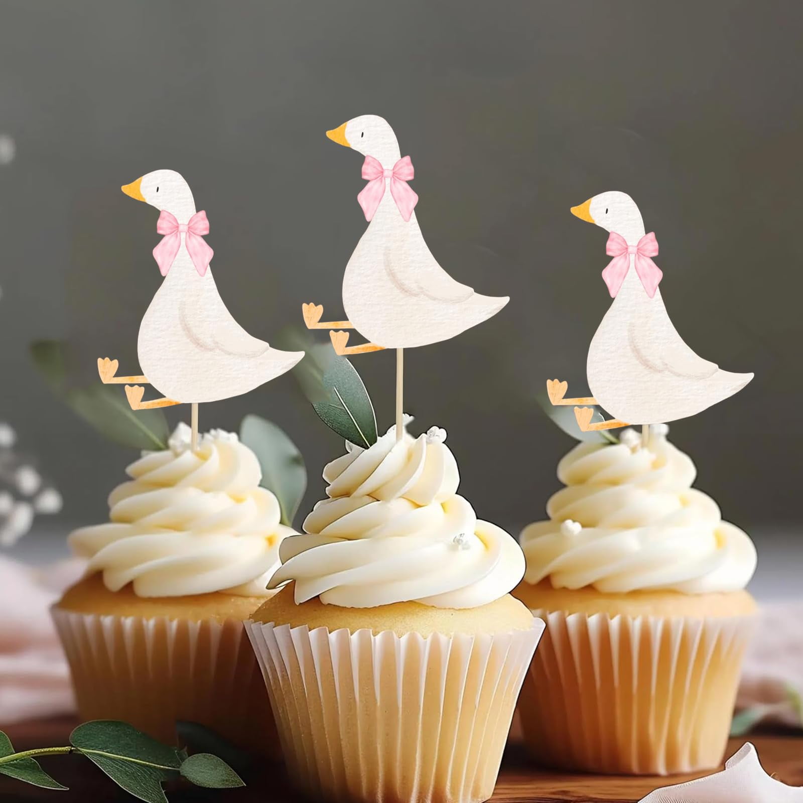 30 Pcs Silly Goose GGA1 Cupcake Toppers Birthday White Goose Baby ...