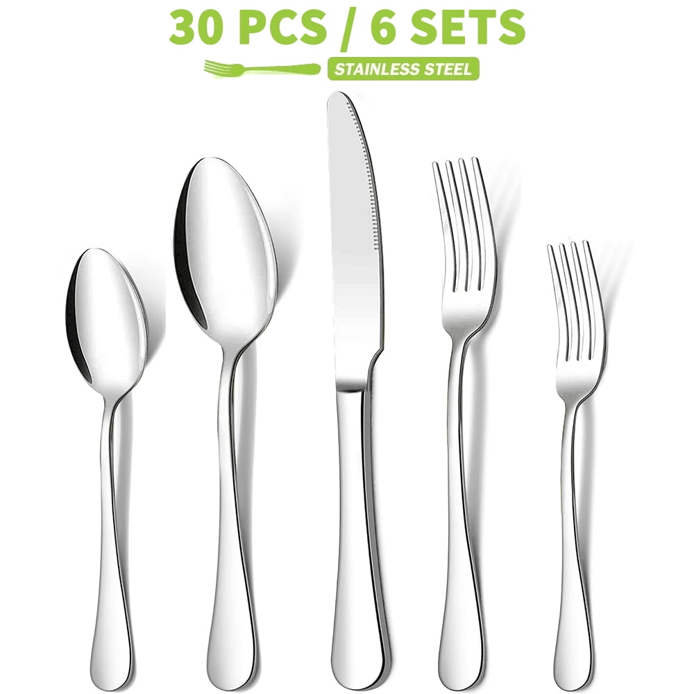 30 Pcs Silverware Set for 6, Kosbon Stainless Steel Flatware Tableware ...