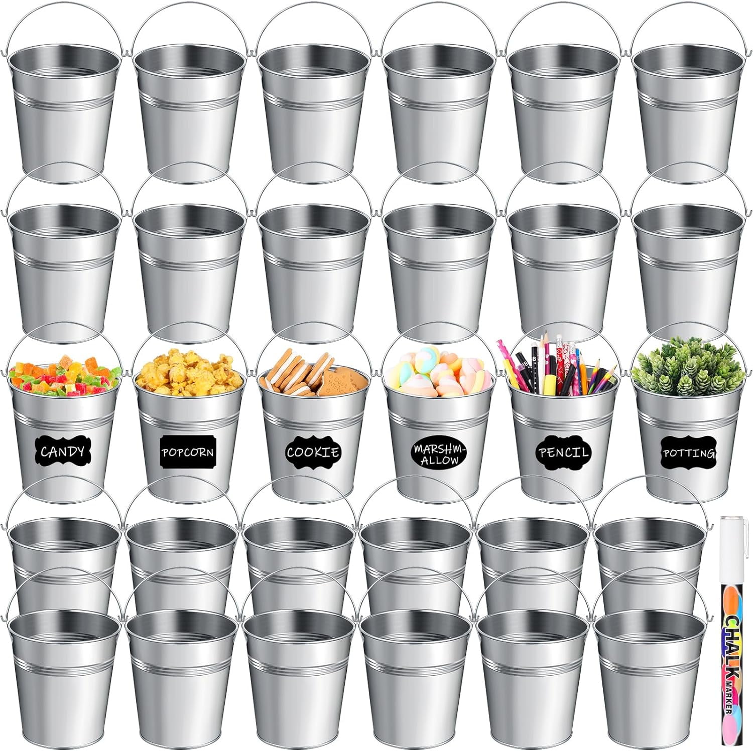 30 Pcs Small Galvanized Metal Buckets Bulk 5 X 4.5 Inches with ...