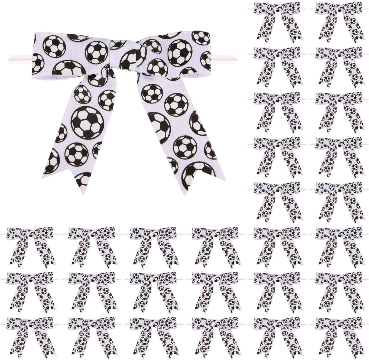 30 Pcs Soccer Ball Printed Ribbon Bows, Twist Tie Crafts for Gift ...