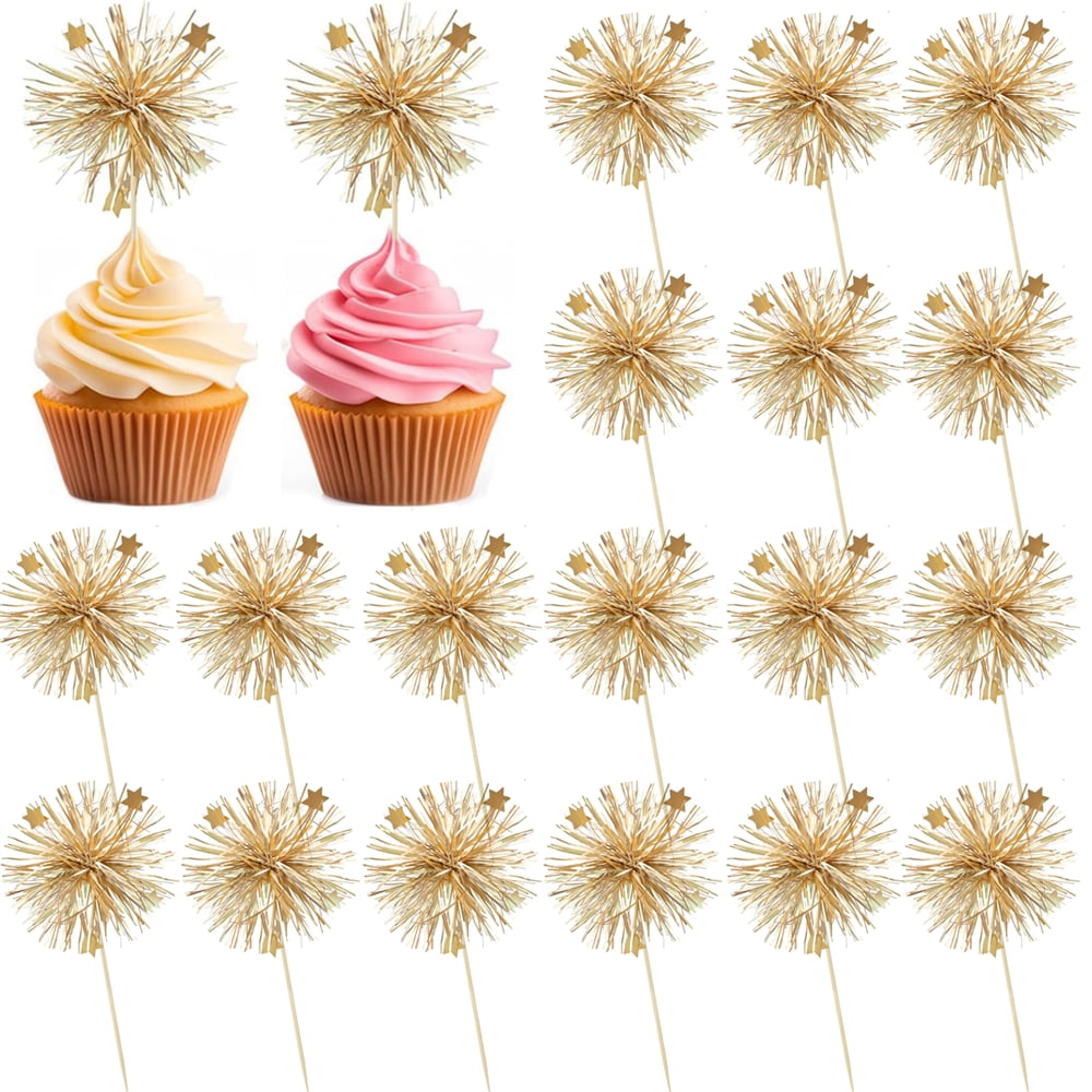 30 Pcs Sparkle Firework Cake Toppers Champagne Foil Tassel Cupcake ...