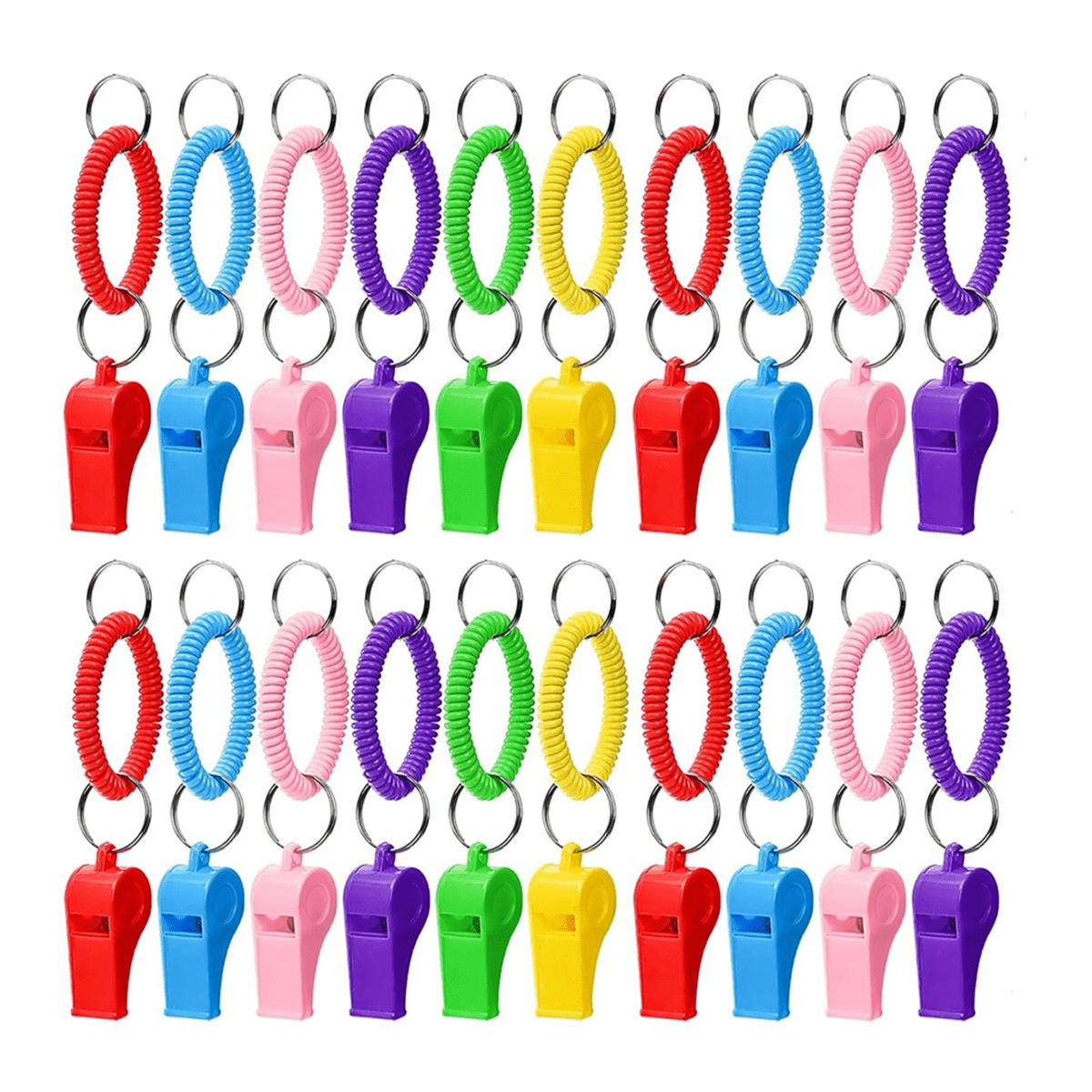 30 Pcs Sport Whistle with Bracelet, Plastic Whistles Stretchable Coil ...