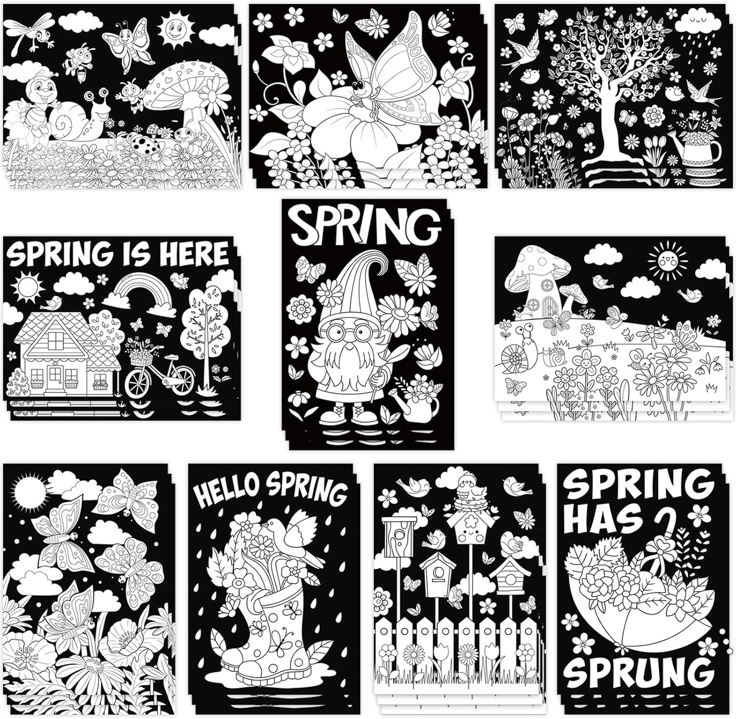30 Pcs Spring Coloring Posters Color Your Own Funny Posters Bee Flower ...