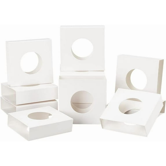 30 Pcs Square Cardboard Gift Boxes White Round Pattern Hollow Window ...