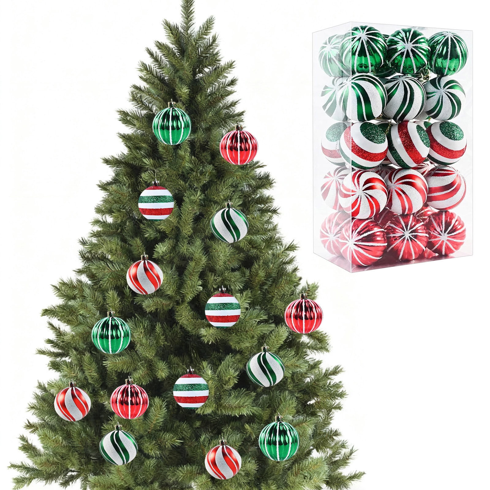 30 Pcs Striped Christmas Ornaments Set, Multi-Color Hanging Decor ...