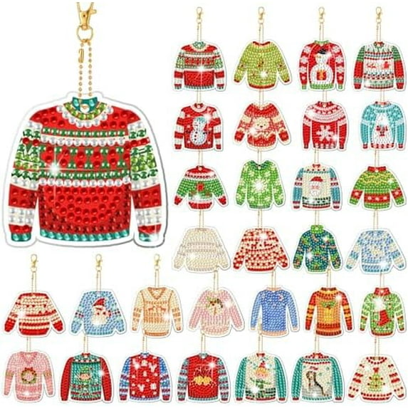 30 Pcs Ugly Sweater Christmas Diamond Art Keychain Ugly Sweater ...