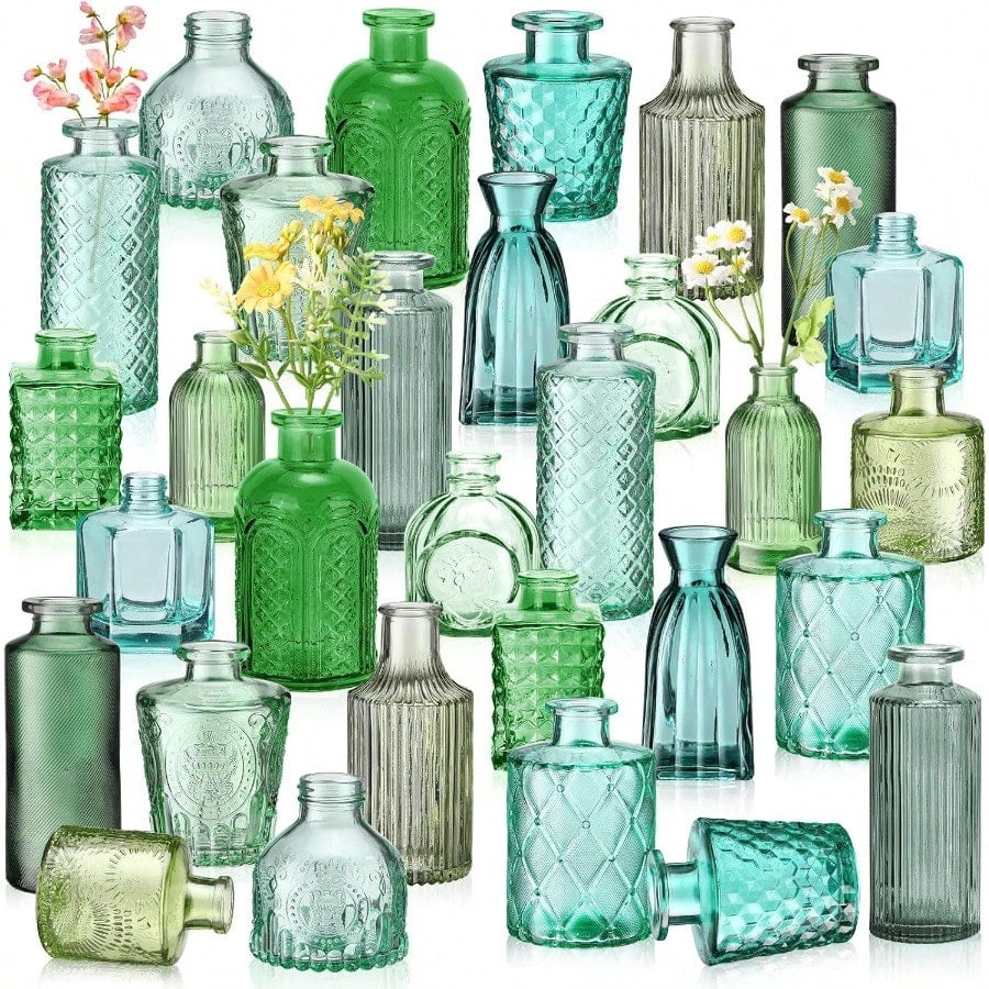 30 Pcs Vases Bulk Colored Flower Glass Christmas Vases Bud Vintage ...