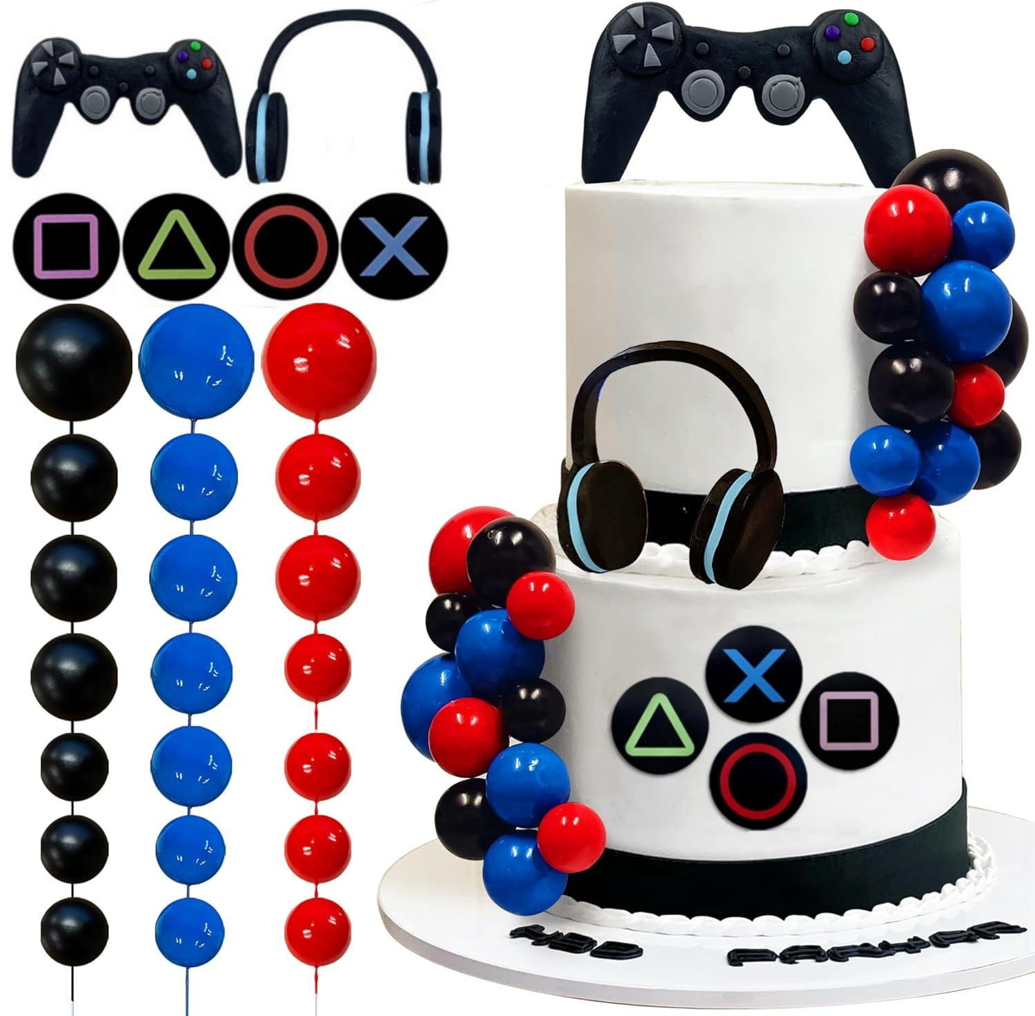 30 Pcs Video Game Themes Cake Toppers, Boriyuan Small Headset Ball Game ...