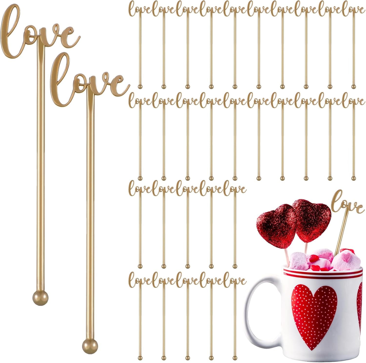 30 Pcs Wedding Coffee and Cocktail Love Stirrers 6 Inch Reusable Plastic Drink Stirrer Sticks ...