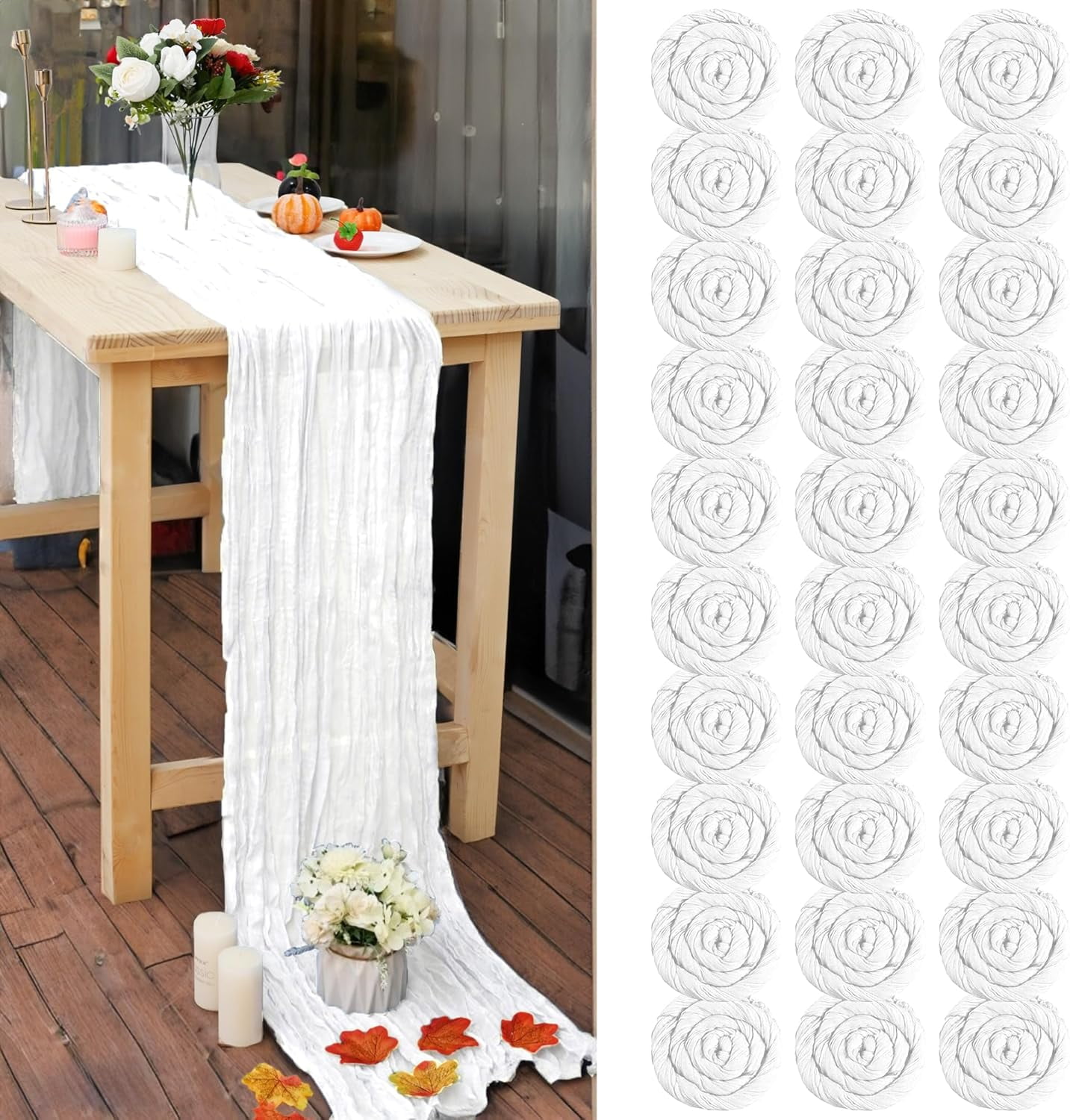 30 Pcs White 10FT Cheesecloth Table Runner 23"x120" Romantic Cheese Cloth Table Runner Boho ...