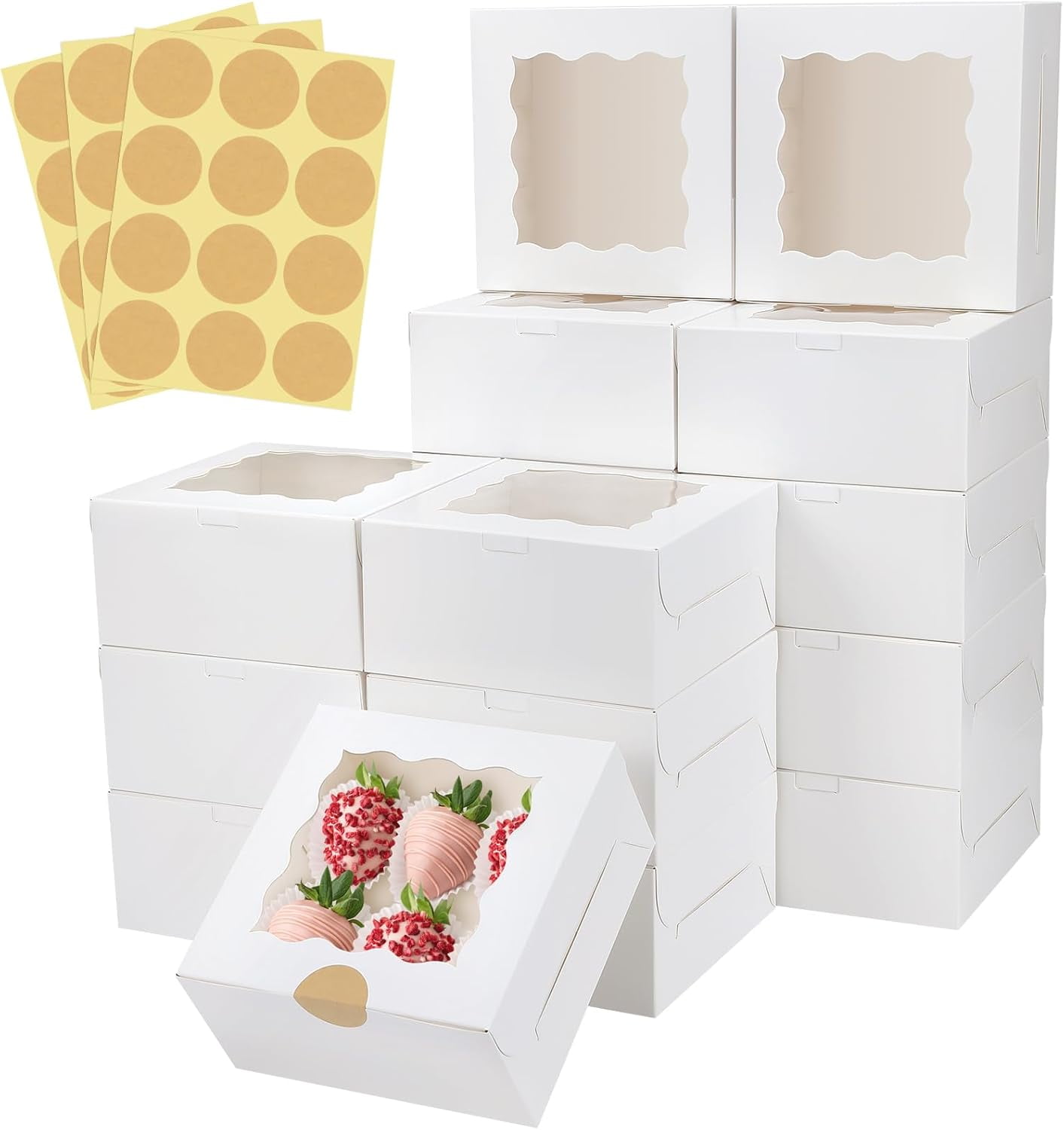 White Bakery Boxes with Window, 6 X 6 X 3 Inches, White Paperboard ...