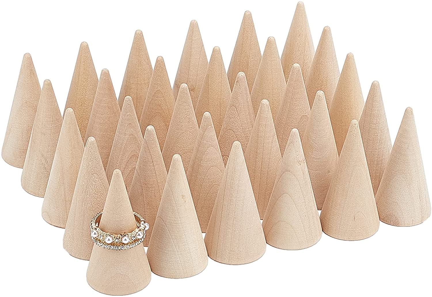 30 Pcs Wood Cone Ring Holder Finger Jewelry Display Stand（Burlywood 1x2 ...
