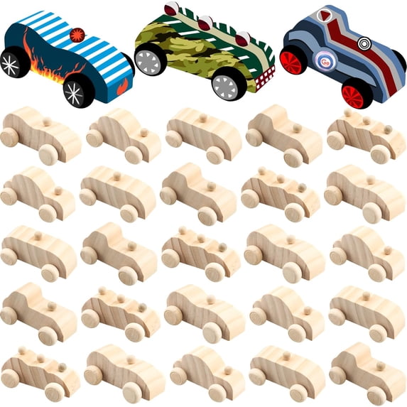 30 Pcs Wooden DIY Car Toys Unfinished Wooden Cars Painted Mini Wooden ...