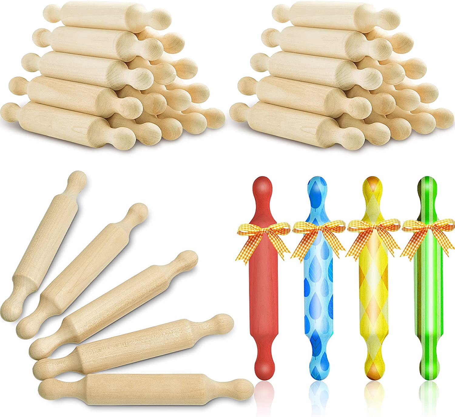 30 Pcs Wooden Mini Rolling Pin Long Kitchen Baking Small Dough Rolling ...