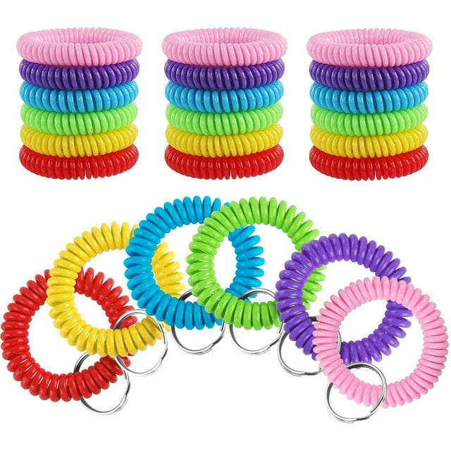 30 Pcs Wrist Keychains, Plastic Coil Bracelet Spring Spiral Keychain ...