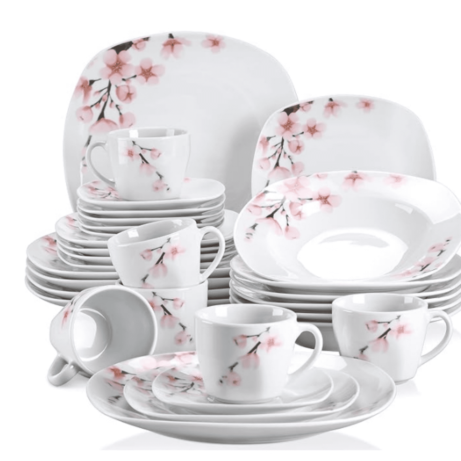 30-Piece Ceramic Dinnerware Set Service for 6 Ivory White Porcelain ...