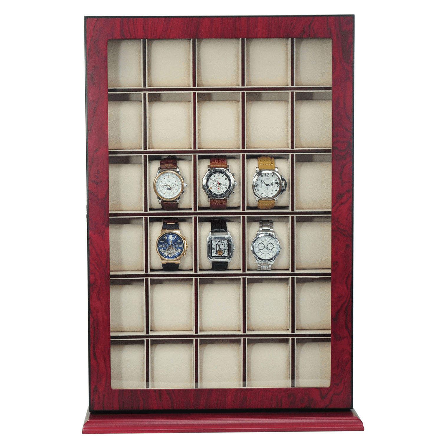 30-Piece Cherry Wood Watch Case, Wall Stand, Holds Watches up to 65mm ...