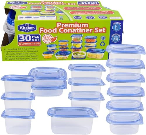 30 Piece Clear Food Container Set w/Lids Microwave Freezer Dishwasher ...