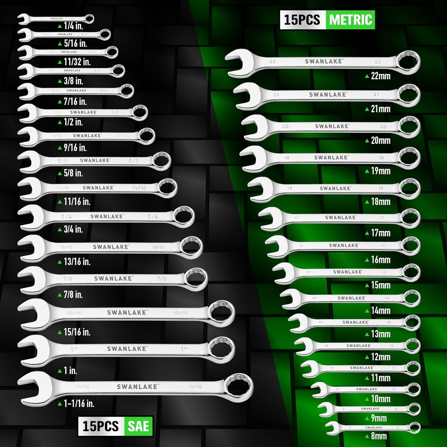 30-Piece Combination Wrench Set, Metric & SAE (8-22mm & 1/4” to 1-1/16 ...