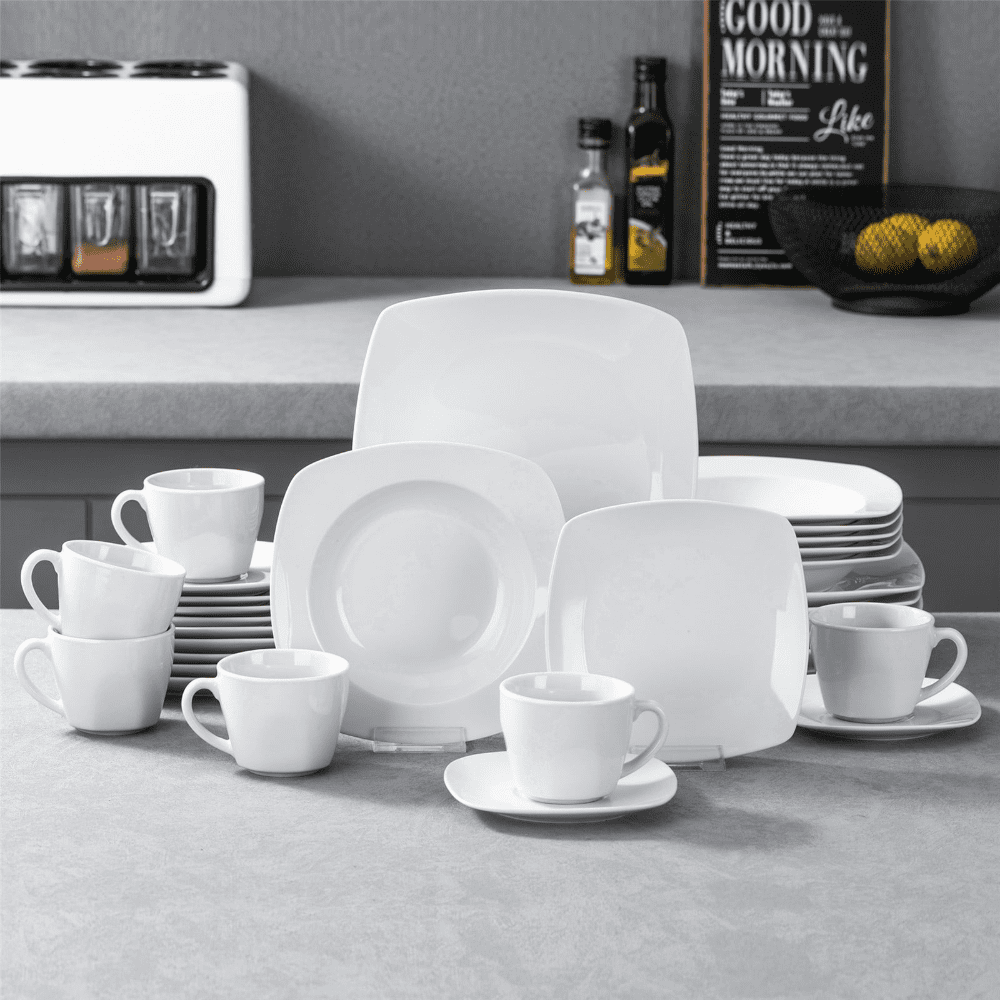 30-Piece Dinner Set Ivory White Porcelain Dinnerware Set With 6-Piece ...