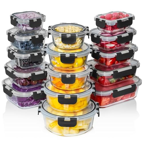 30-Piece Glass Food Storage Container Set with Airtight Leakproof Lids ...