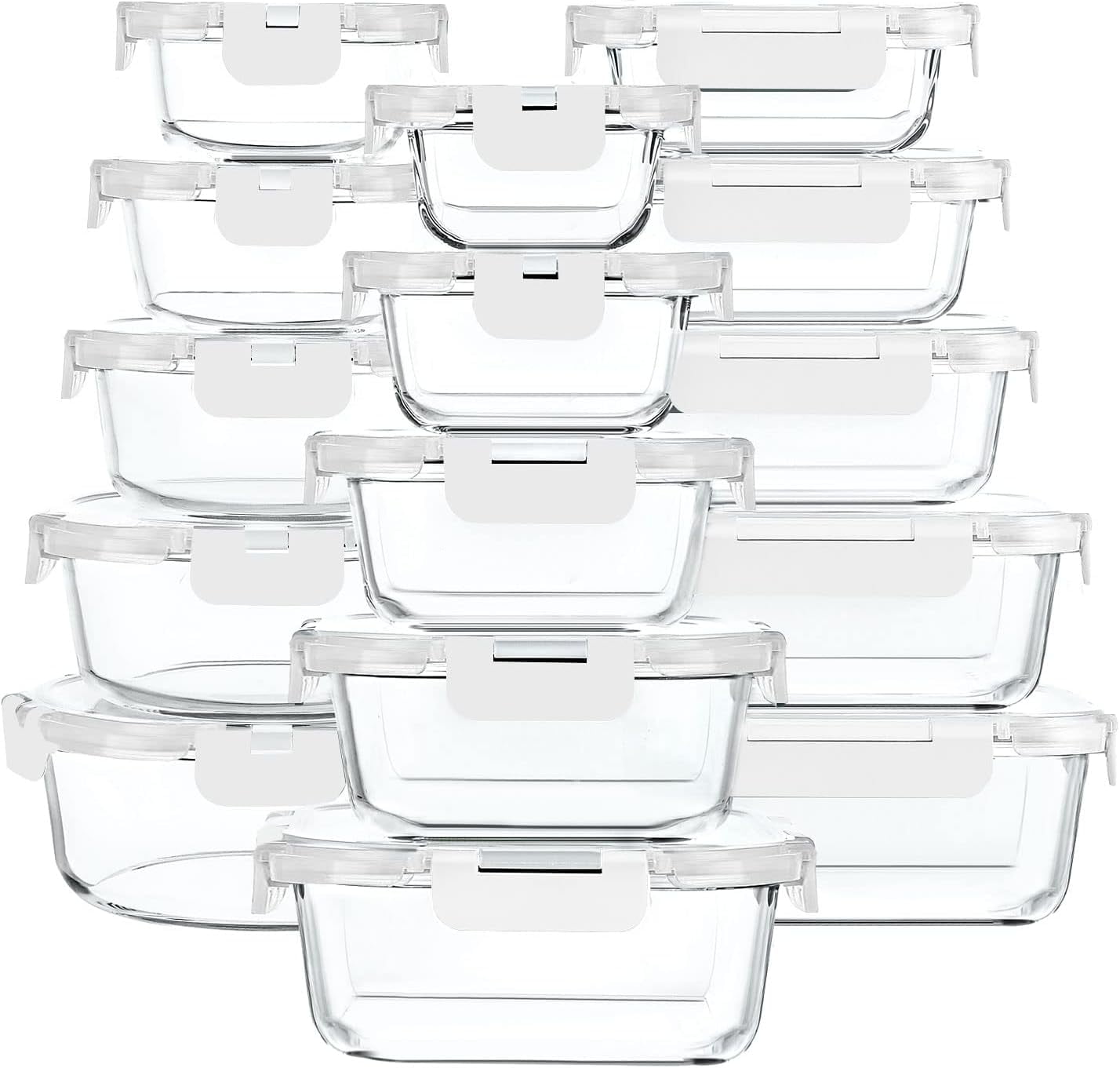 30 Piece Glass Food Storage Containers with Snap Lock Lids, Glass Lunch ...