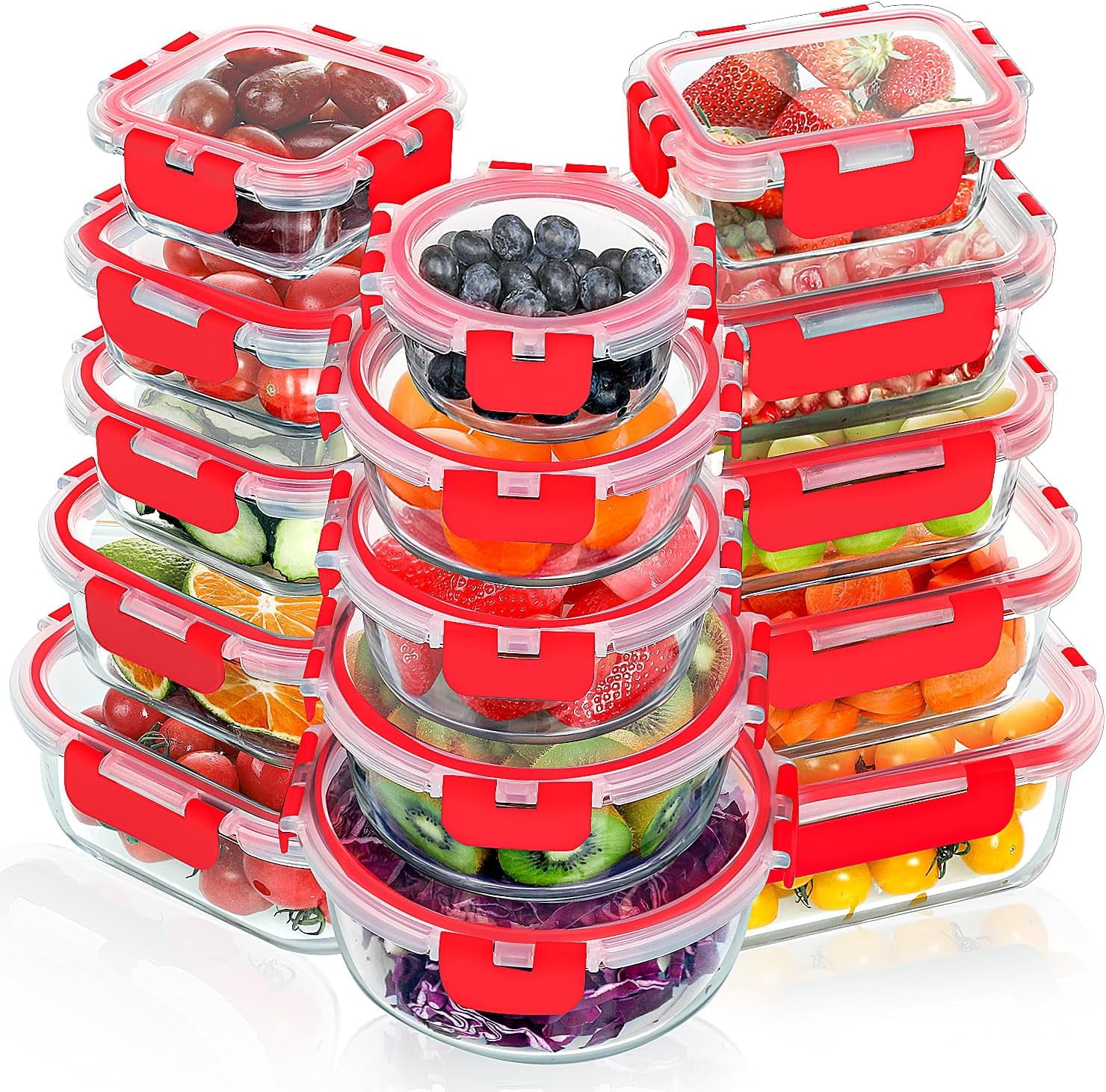 30-Piece Glass Lunch Box Set, Stackable Glass Food Storage Containers ...
