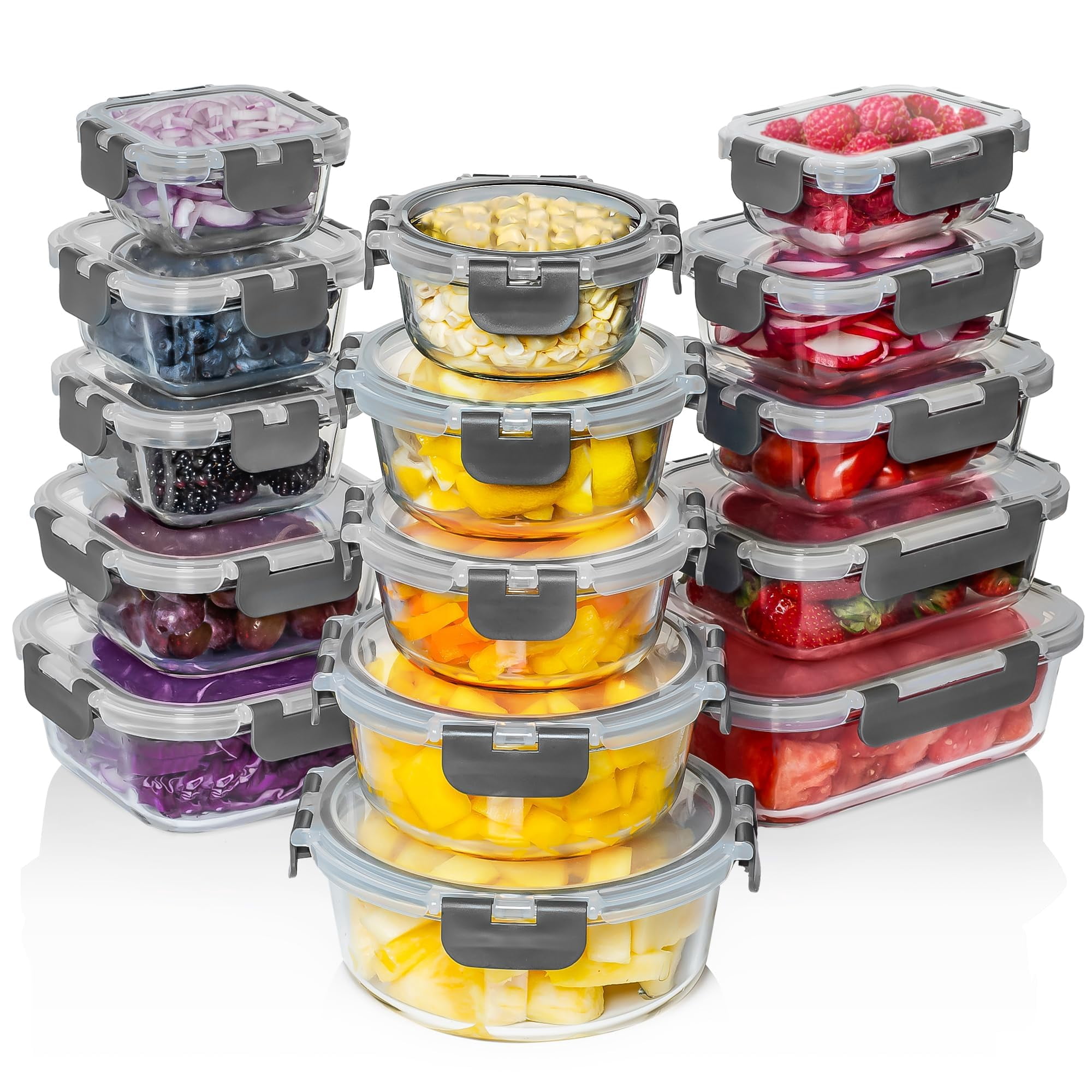 30 Piece Gray Glass Food Storage Containers with Lids, Meal Prep and ...