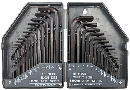 30 Piece Hex Key Wrench Set - Includes Popular Inches and Metric Sizes in a Grey Storage Case ...