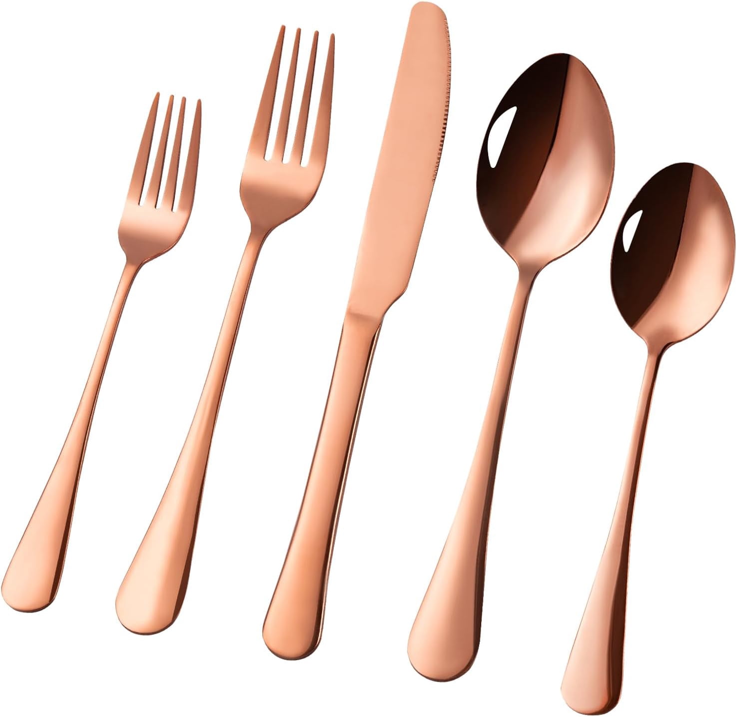 30-Piece Rose Gold Silverware Set for 6, Mirror Polished Flatware Set ...