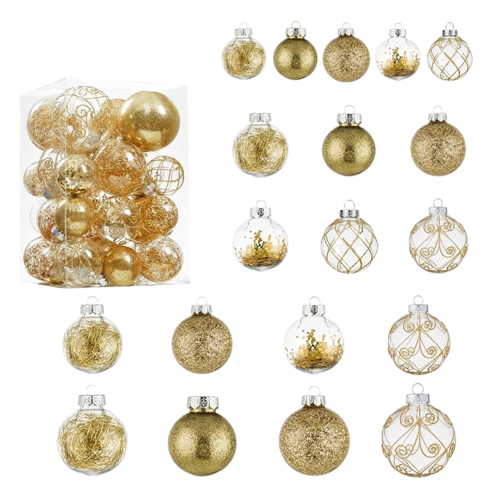 30 Piece Shatterproof Clear Christmas Baubles Set With Stuffed Delicate ...
