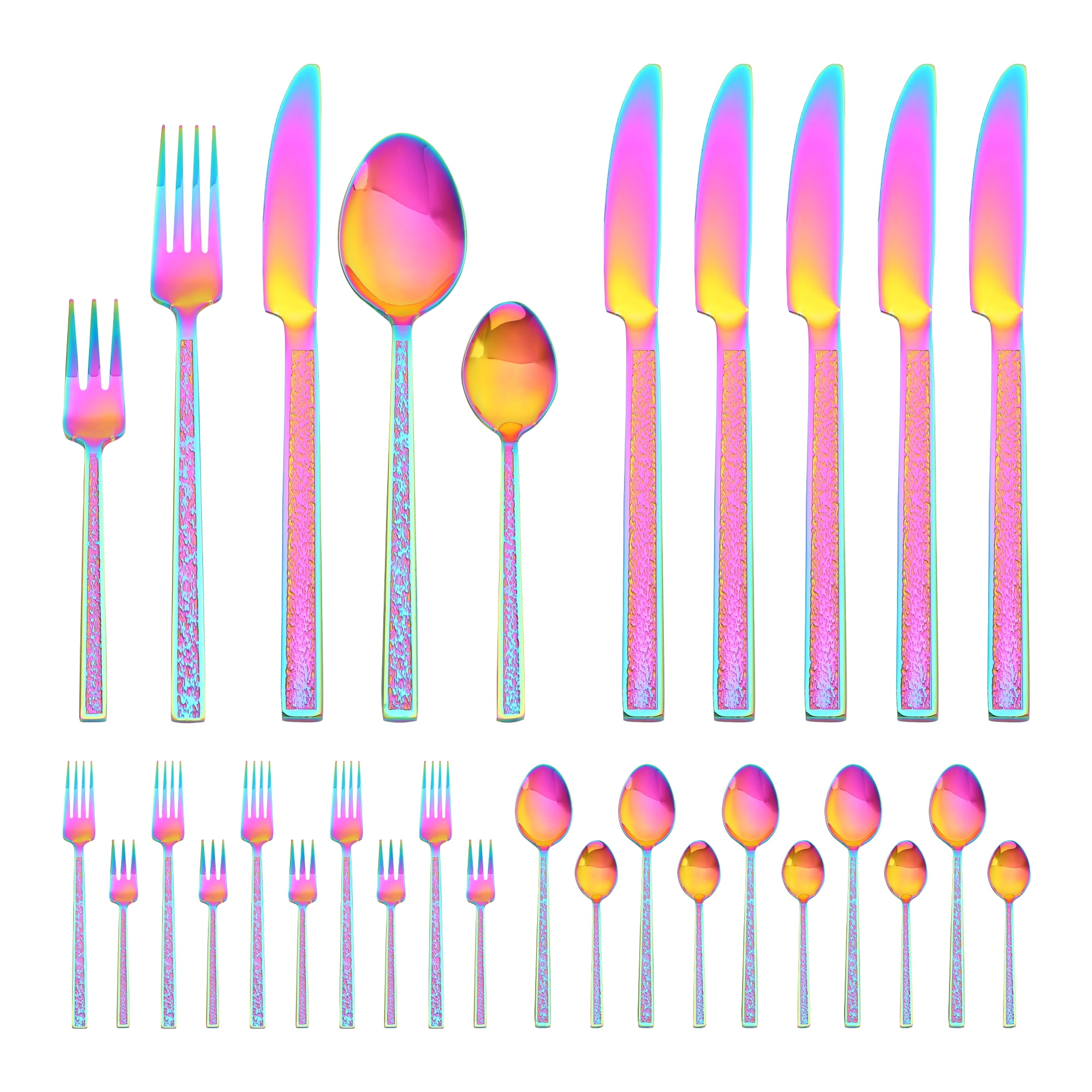 30 Piece Silverware Set, Stainless Steel with Texture Flatware Set for ...
