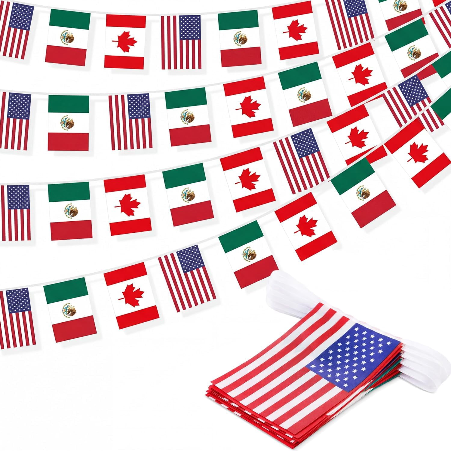 30-Piece USA Canada Mexico String Flags – 26 ft North American Host ...