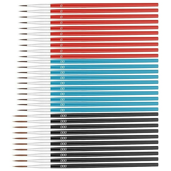 30 Pieces 3 Size Fine Paint Brushes #0 #00 #000 Nylon Hair Painting ...
