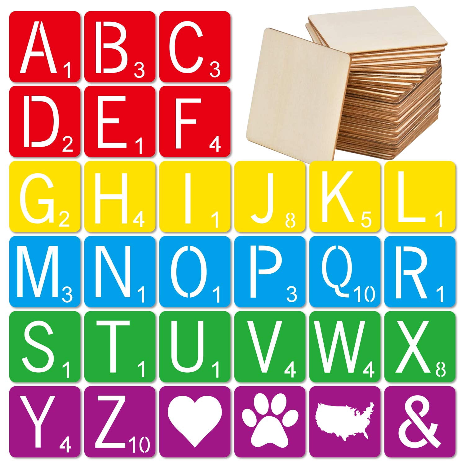 30 Pieces 4 Inch Scrabble Style Tile Stencil Letters with 50 Pieces ...