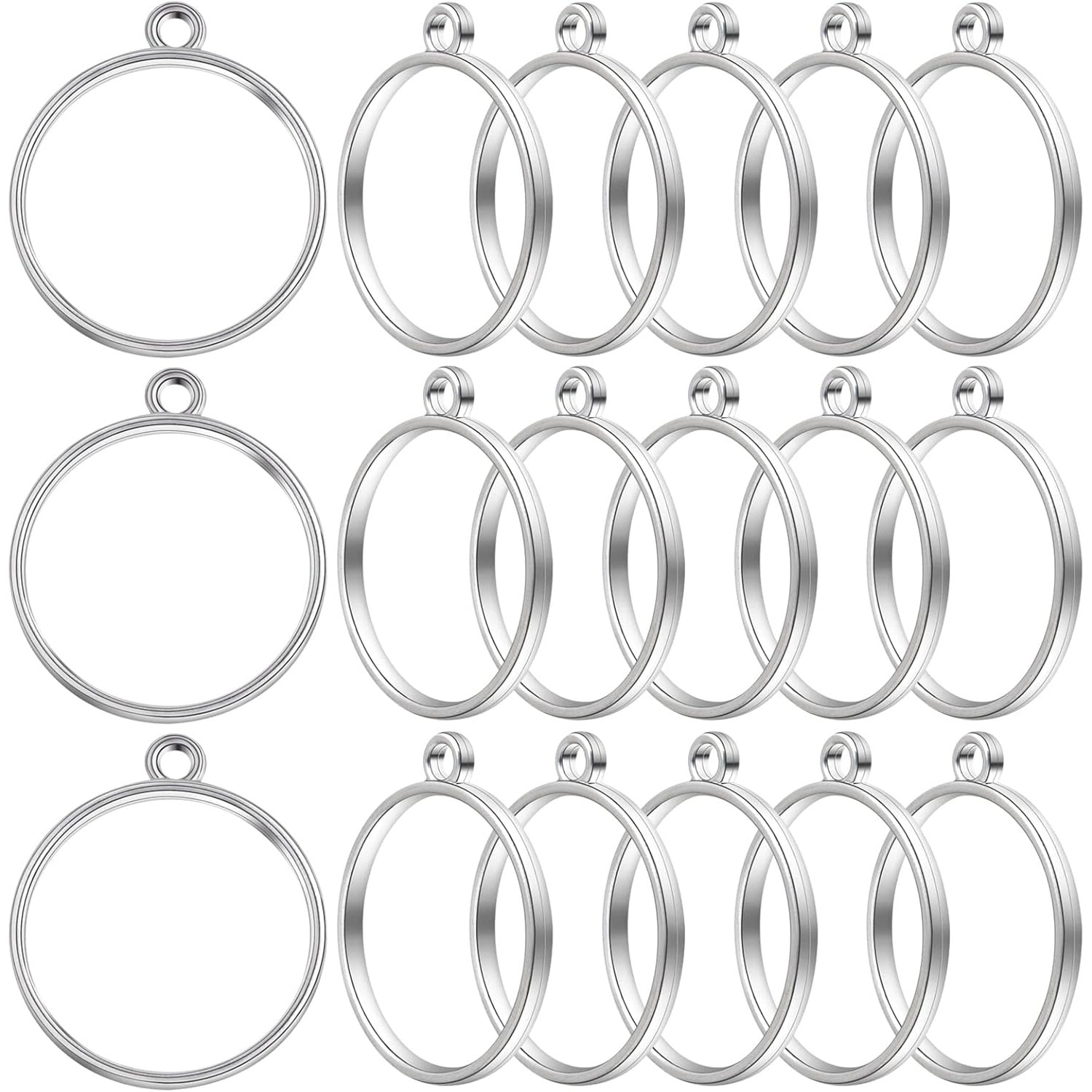 30 Pieces Antique Silver Round Open Back Bezel Pendants Metal Hollow ...