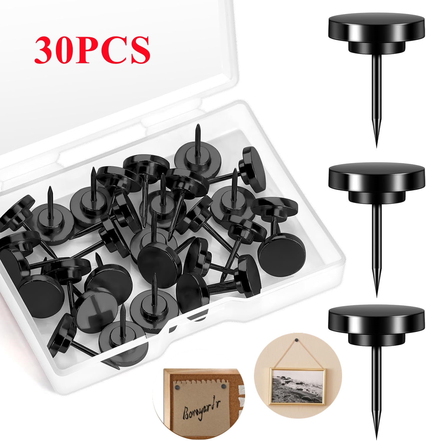 30 Pieces Black Thumb Tacks, Metal Push Pins, Zin Alloy Tacks for Wall ...