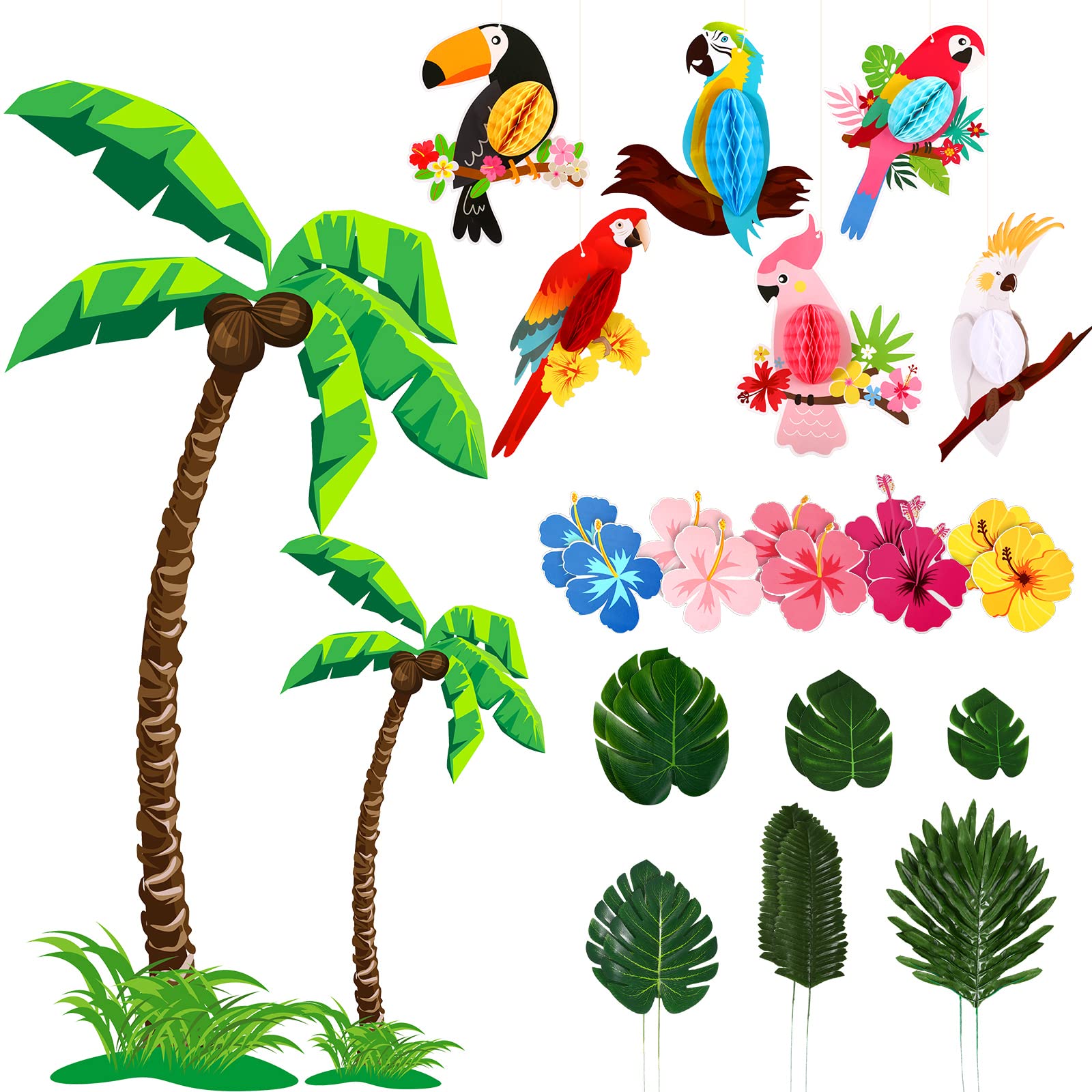 30 Pieces Cardstock Paper Palm Trees Hawaiian Hibiscus Cutouts ...