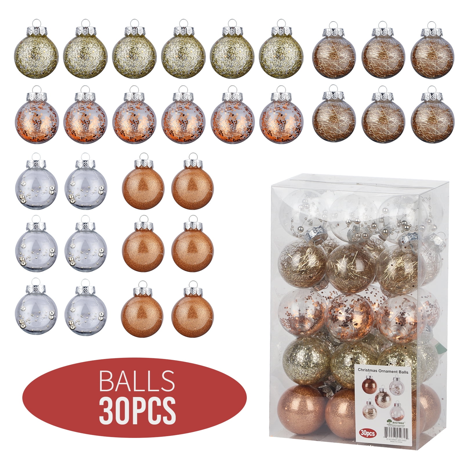 30 Pieces Christmas Ball Glitter Ornaments Decorations Gold 0.3lb ...