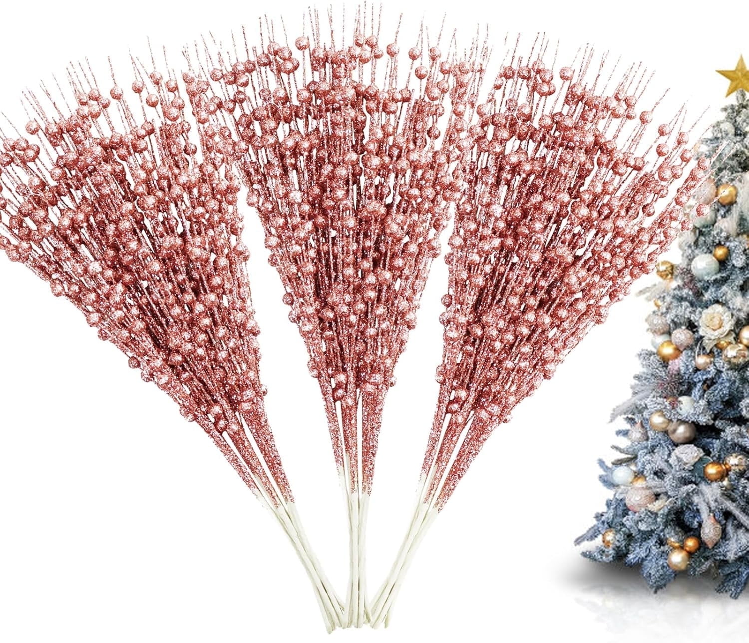 30 Pieces Christmas Picks for Tree, Artificial Glitter Berries Stems ...