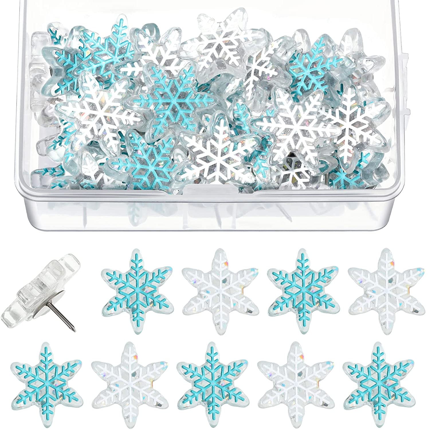 30 Pieces Christmas Snowflake Push Pins,Cork Board Tacks, 1 Inch and 0. ...