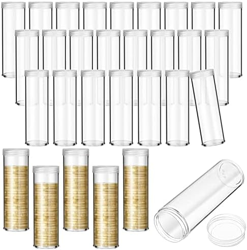 30 Pieces Coin Storage Tube Penny Coin Tube Plastic Round Clear Penny ...