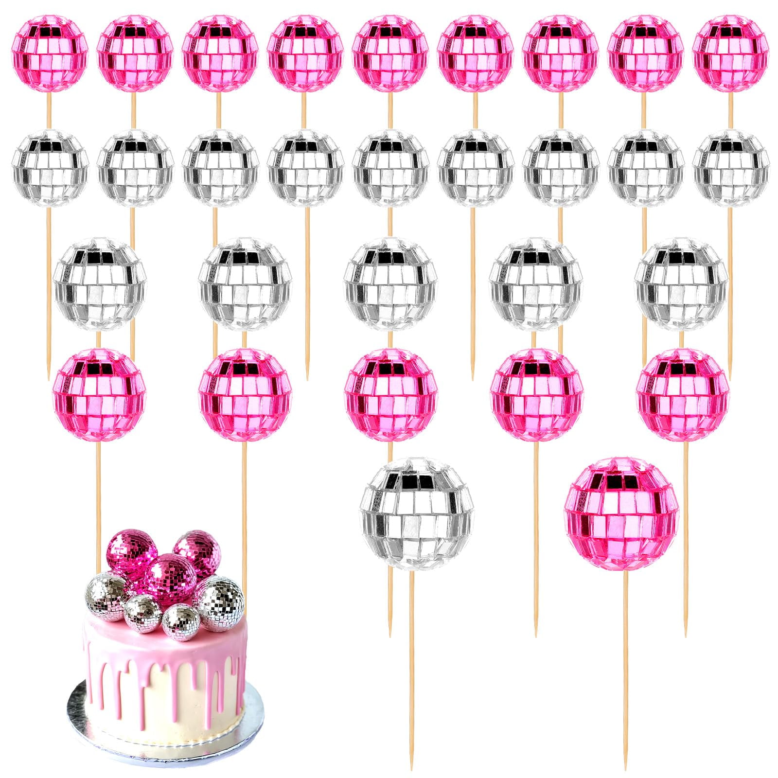 30 Pieces Disco TWE5 Ball Cupcake Toppers, Mini Disco Disco Party ...