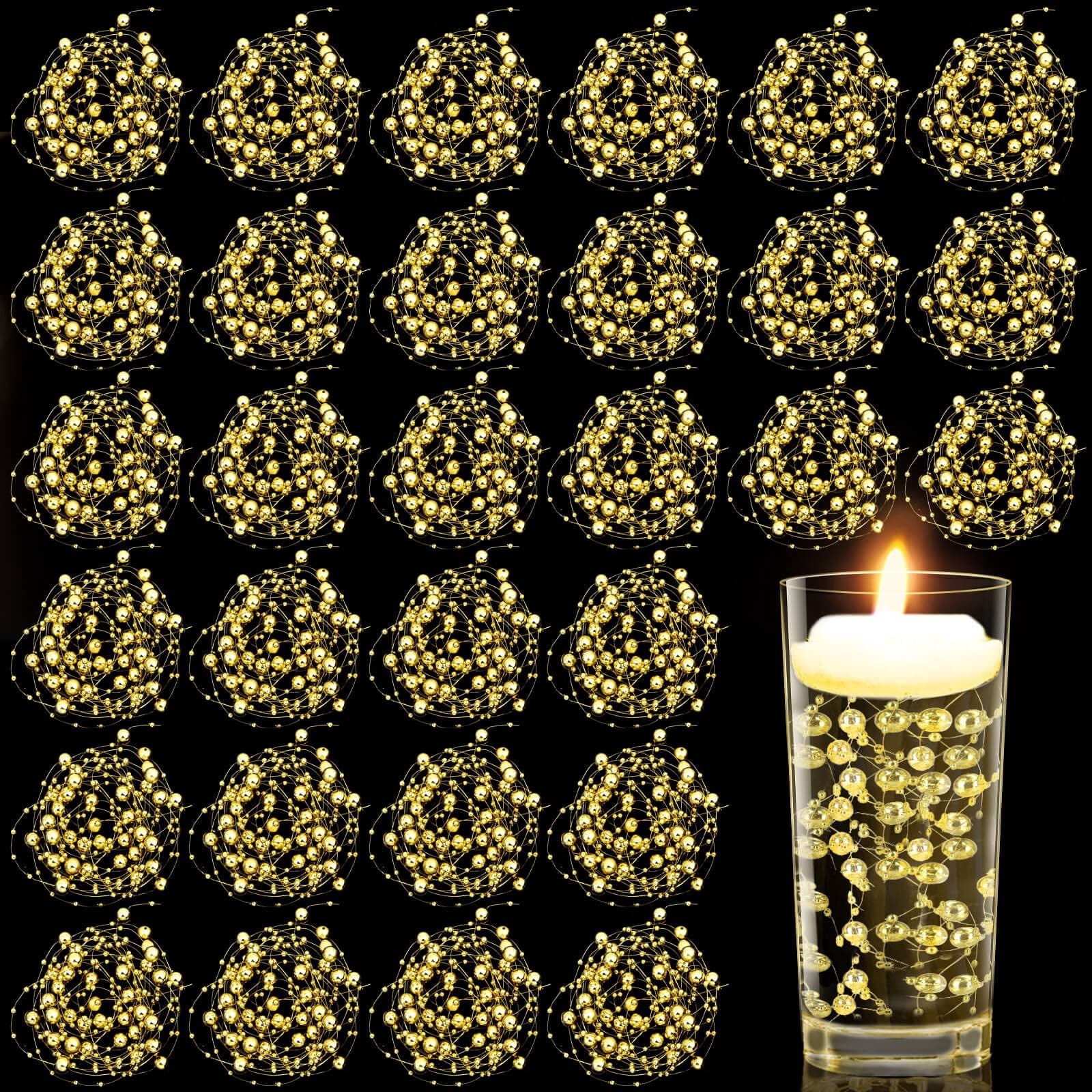 30 Pieces FloatingEGSC Pearls Beads String for Floating Candles, Gold ...