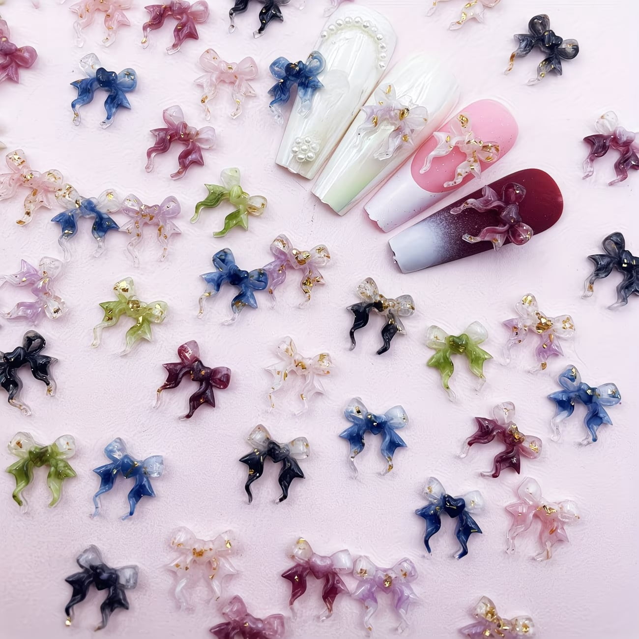 30 Pieces French Bow Nail Charms Set - 3D Ribbon Nail Art Accessories ...